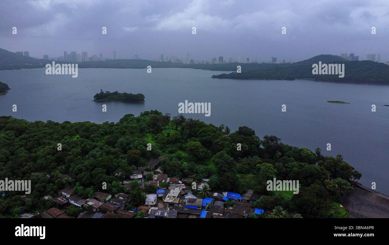 MUMBAI, INDIA - JUNE 30: Top View of Vihar lake at Sanjay Gandi ...