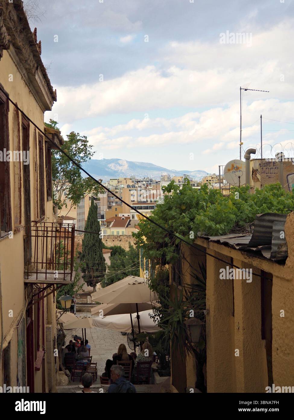 Quiet alley in historic Plaka neighborhood, Athens, exuding peaceful ...
