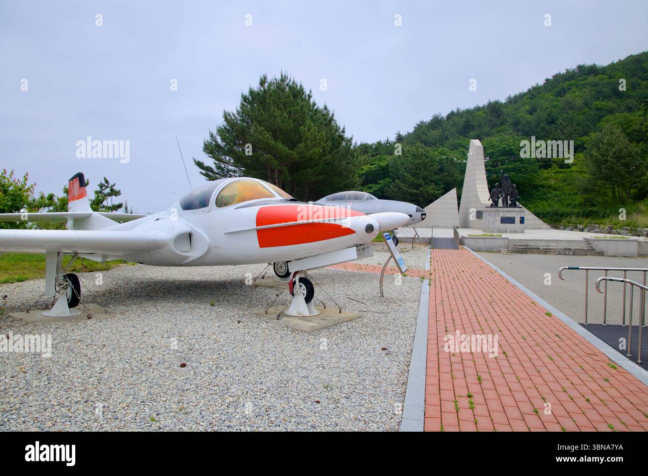 Gangneung, South Korea - June 1st 2025: A retired training jet with red ...