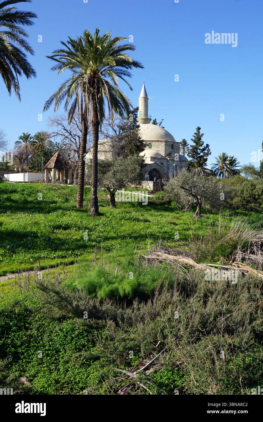 Hala Sultan Tekke. A serene landscape featuring a white dome-shaped ...