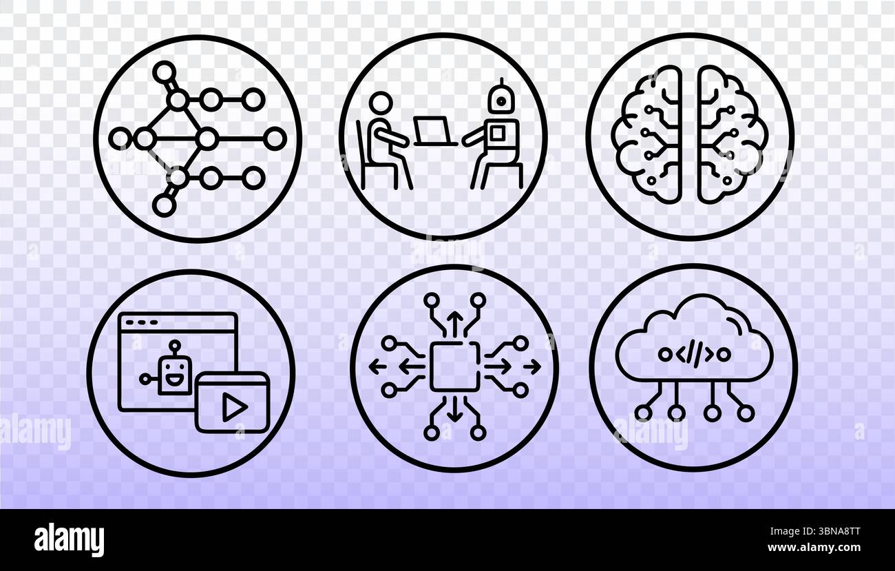AI education icons technology. Machine learning symbols future ...