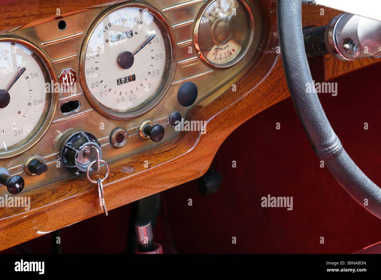 Cyprus, Larnaca, The interior of a vintage car, focusing on the ...