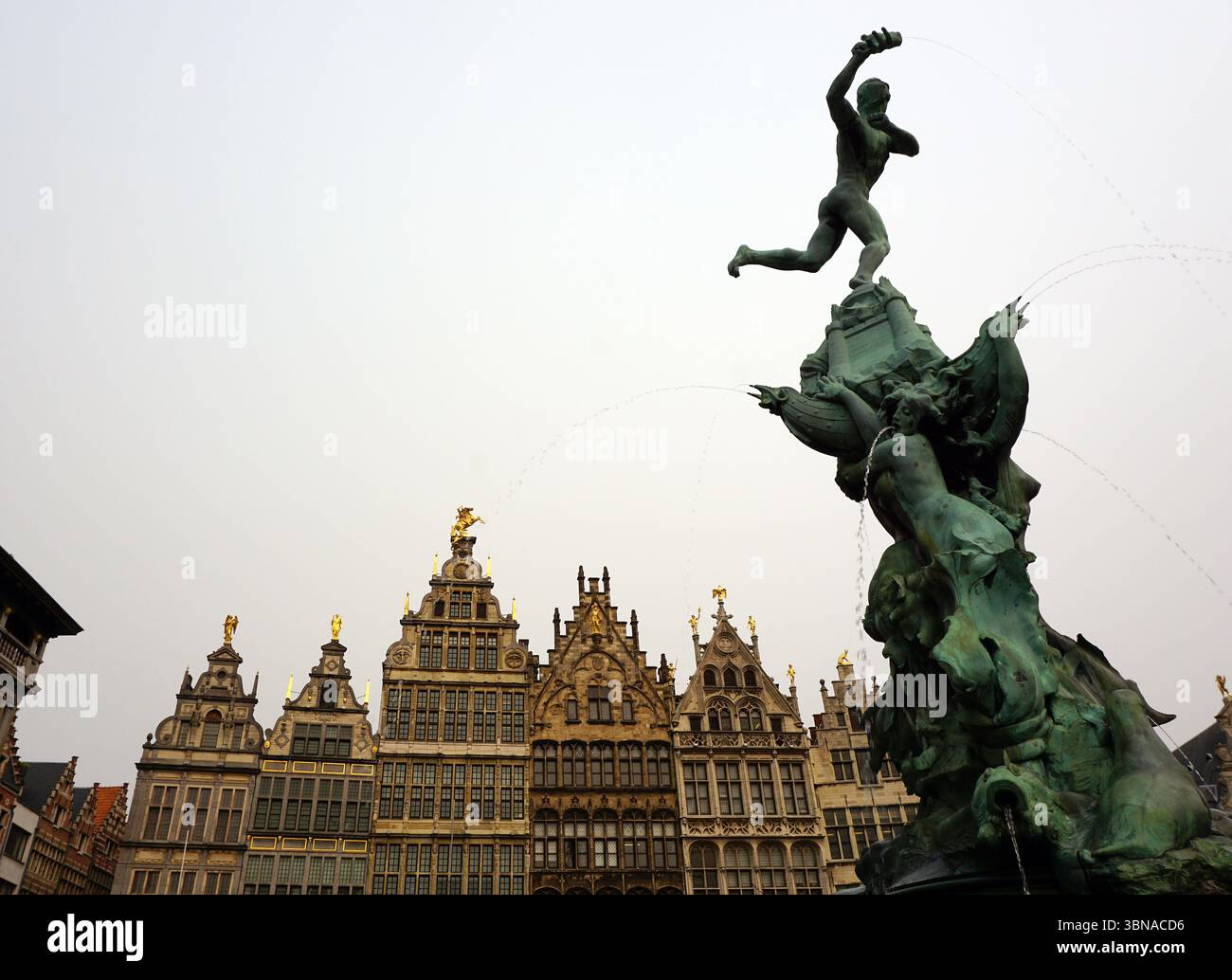 The statue of Brabo throwing the severed hand of the giant Druon ...