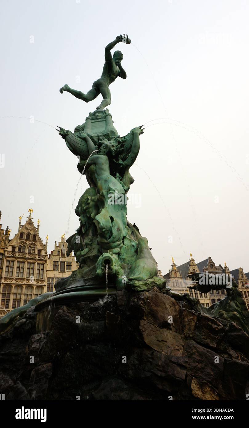 The statue of Brabo throwing the severed hand of the giant Druon ...