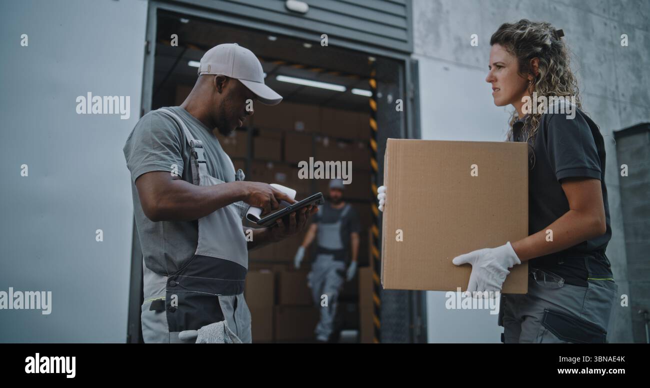 Diverse Employees Carrying Cardboard Boxes to Logistics Warehouse ...