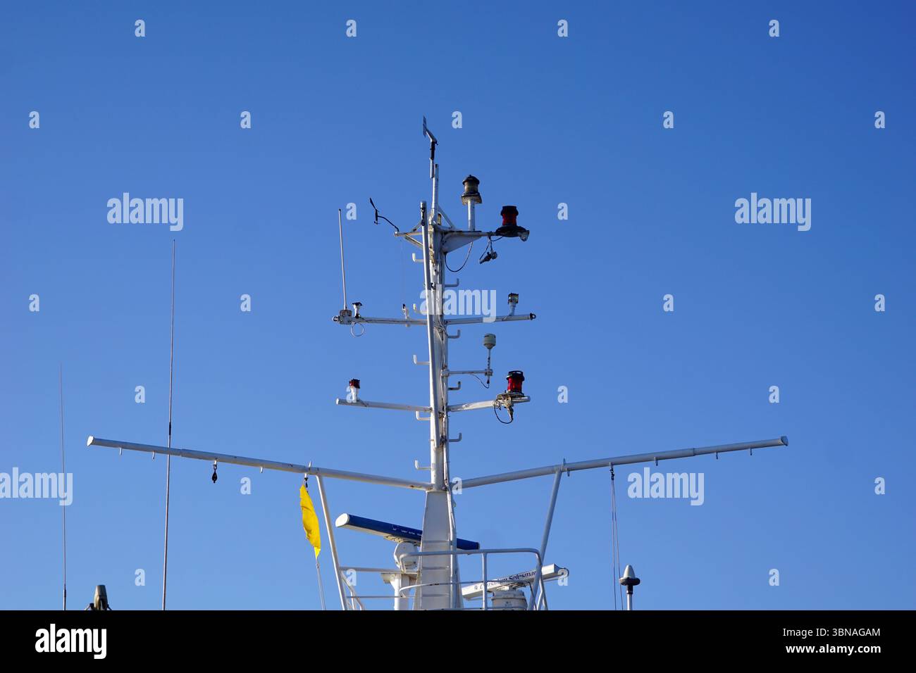 Cyprus, The image shows the mast of a ship against a clear blue sky ...
