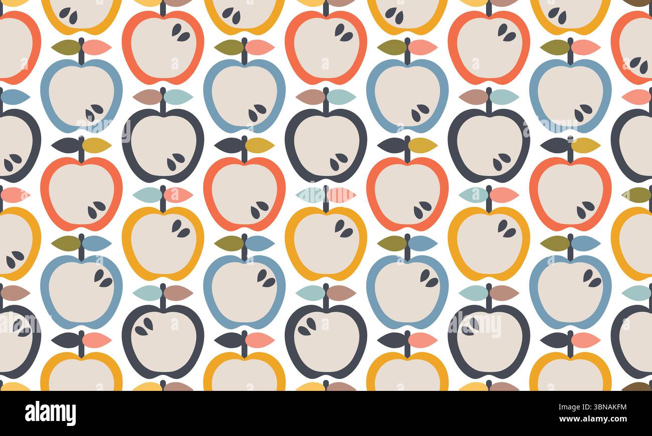 Scandinavian stylized apple repeat background. Set of icons in simple ...