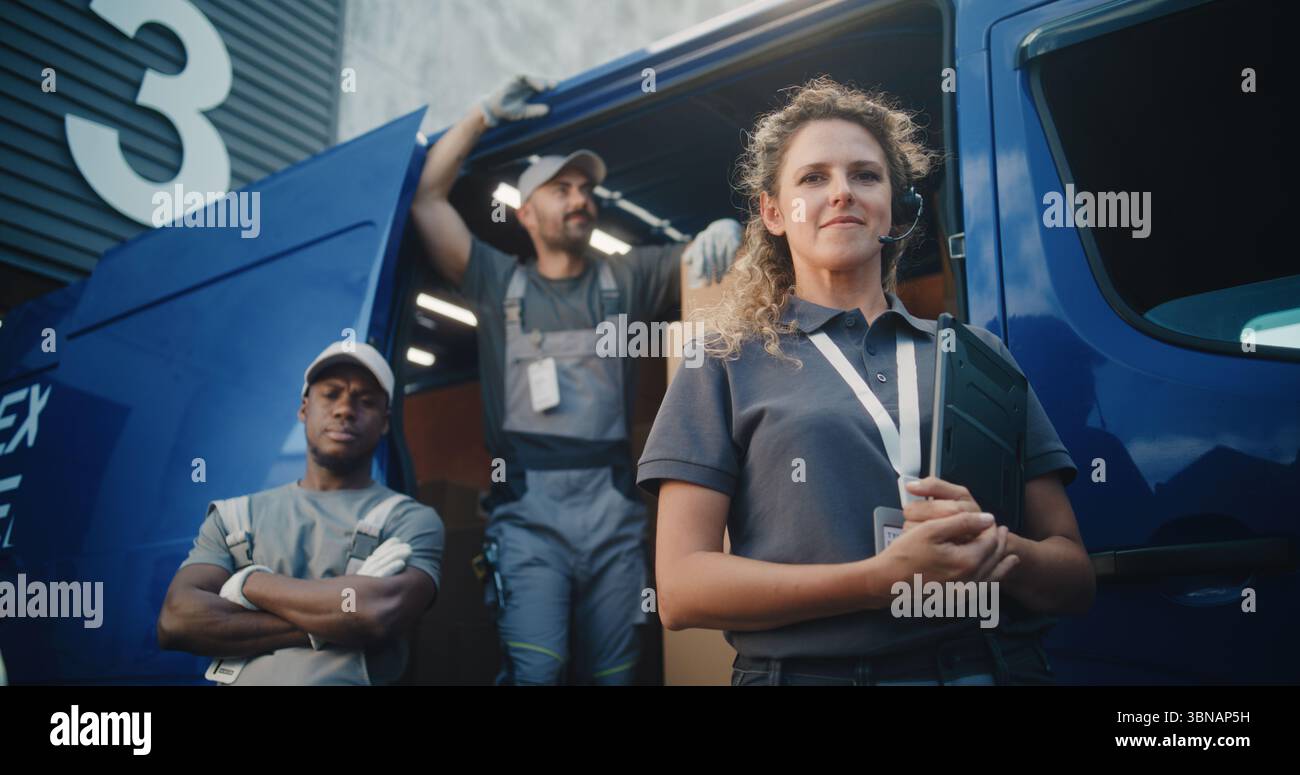 Team of Diverse Workers Standing Outside of Logistics Distribution ...