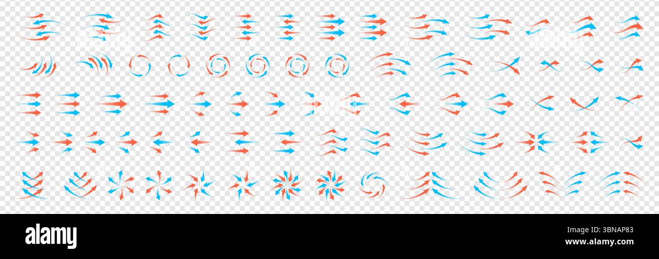 Airflow and ventilation icon set. Includes circular arrows, hot and ...