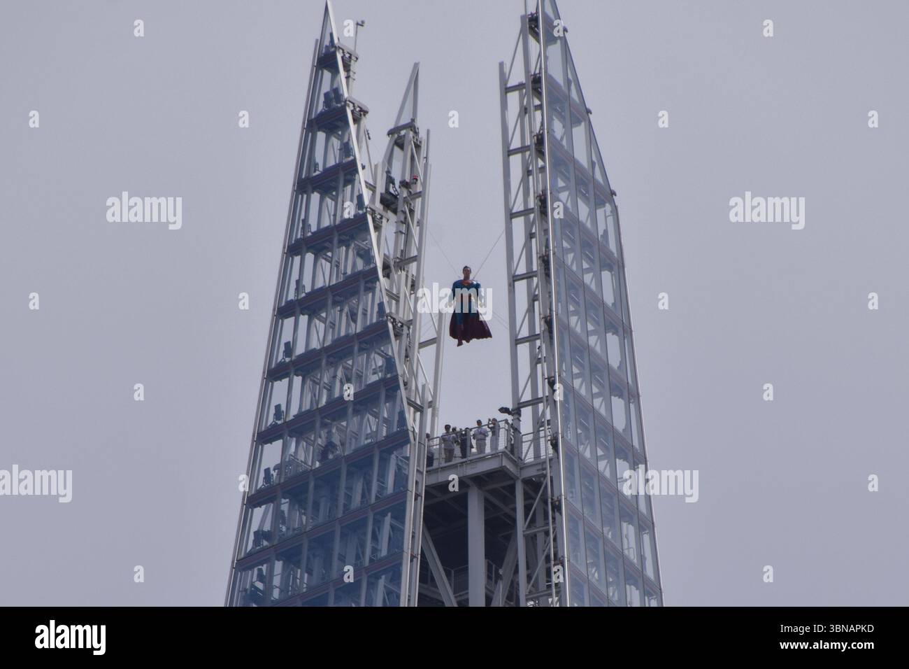 London, UK. 1st July 2025. Superman is suspended on top of The Shard ...