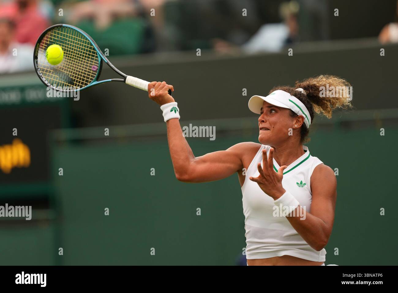 Mayar Sherif of Egypt returns the ball to Mirra Andreeva of Russia ...