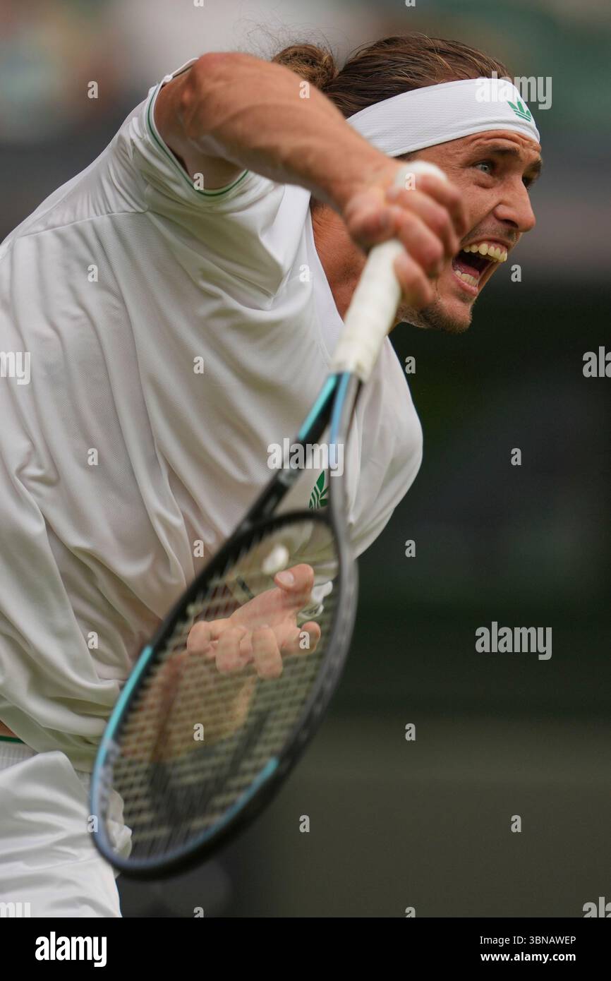 Alexander Zverev of Germany serves to Arthur Rinderknech of France ...