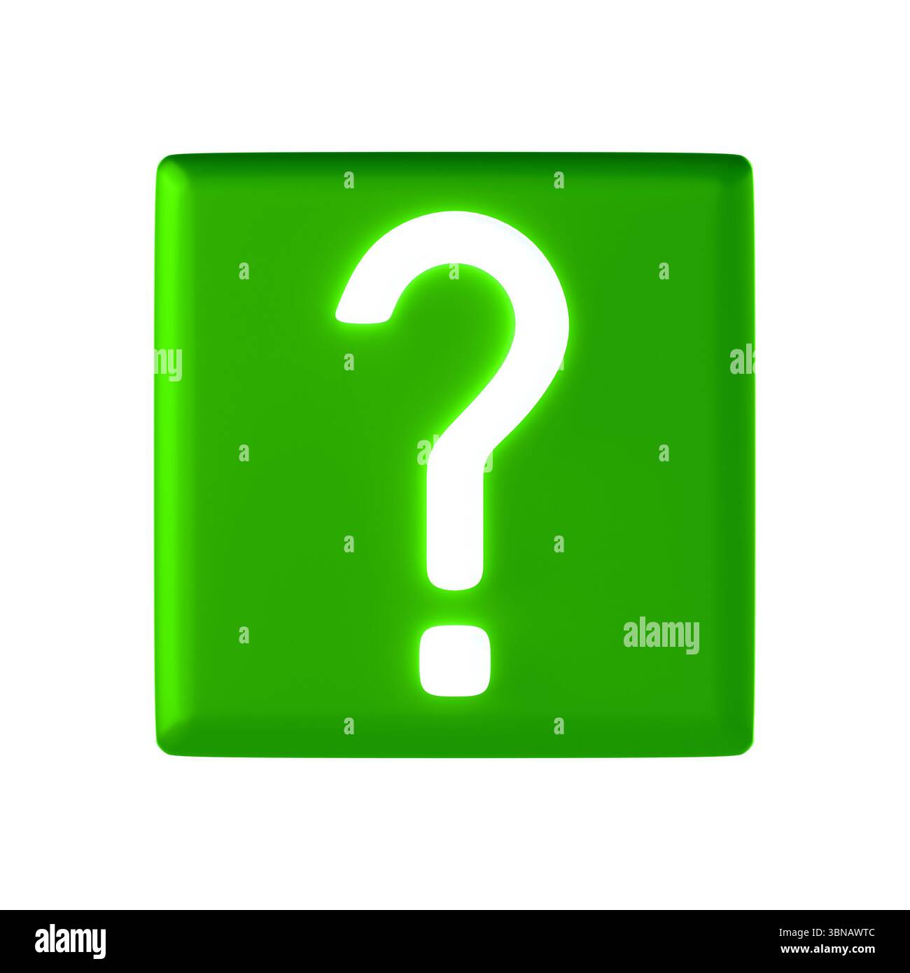 A green cube with a white question mark symbol, symbolizing questions ...