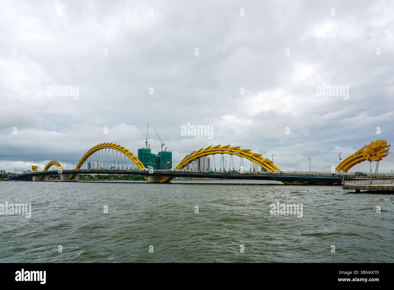 Da Nang Vietnam March 18 2025 Iconic Golden Dragon Bridge Crossing