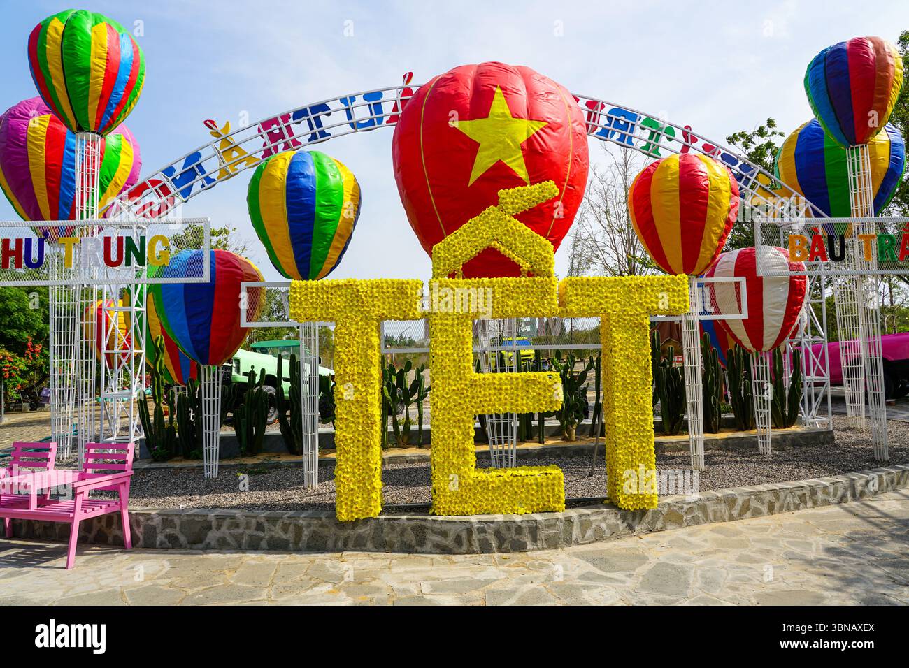 Mui Ne, Vietnam- March 21, 2025: A festive Tet installation with ...