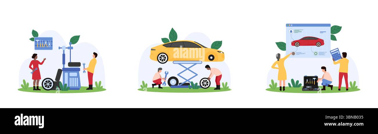 Man check tire on car Stock Vector Images - Alamy