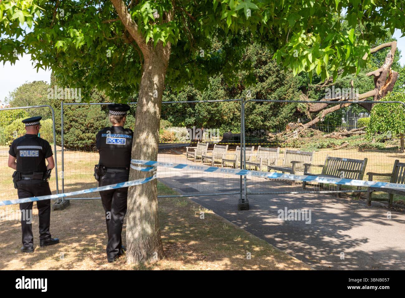 Police cordon at scene of incident in Chalkwell Park, Southend on Sea ...