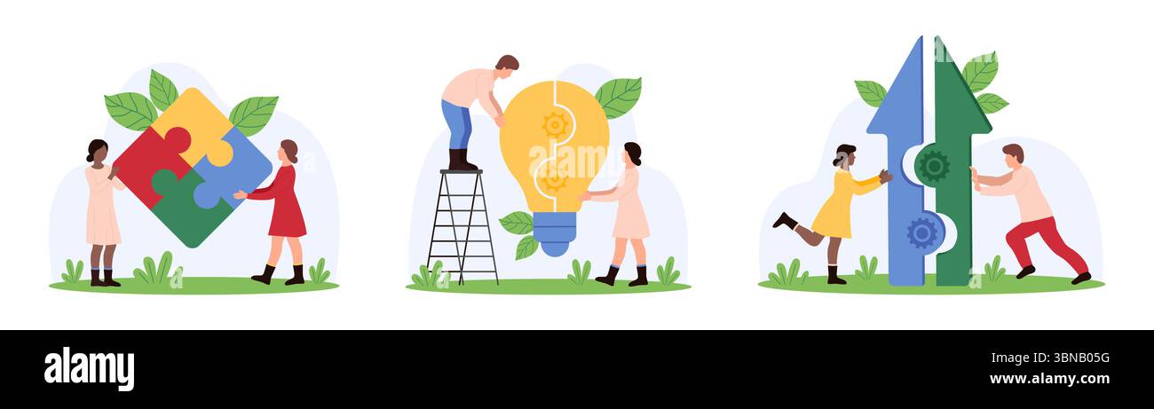 Partnership challenge for growth, merger of corporate team set. Tiny ...