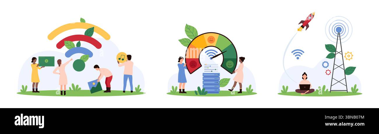 Website download optimization, speed internet booster set. Tiny people ...