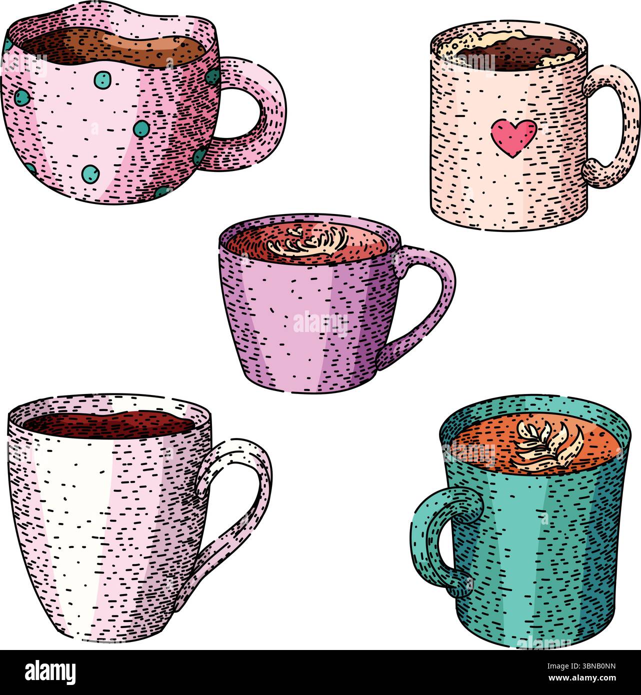 coffee mug set sketch hand drawn vector Stock Vector Image & Art - Alamy