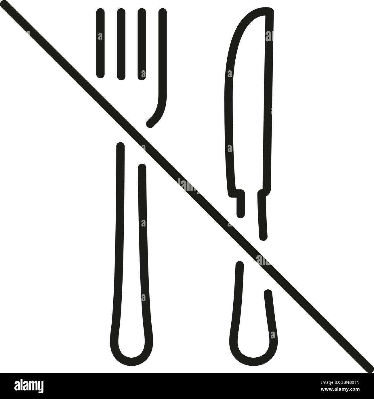 Fork And Knife With Prohibition Line Icon. No Eating, Fasting, Or ...