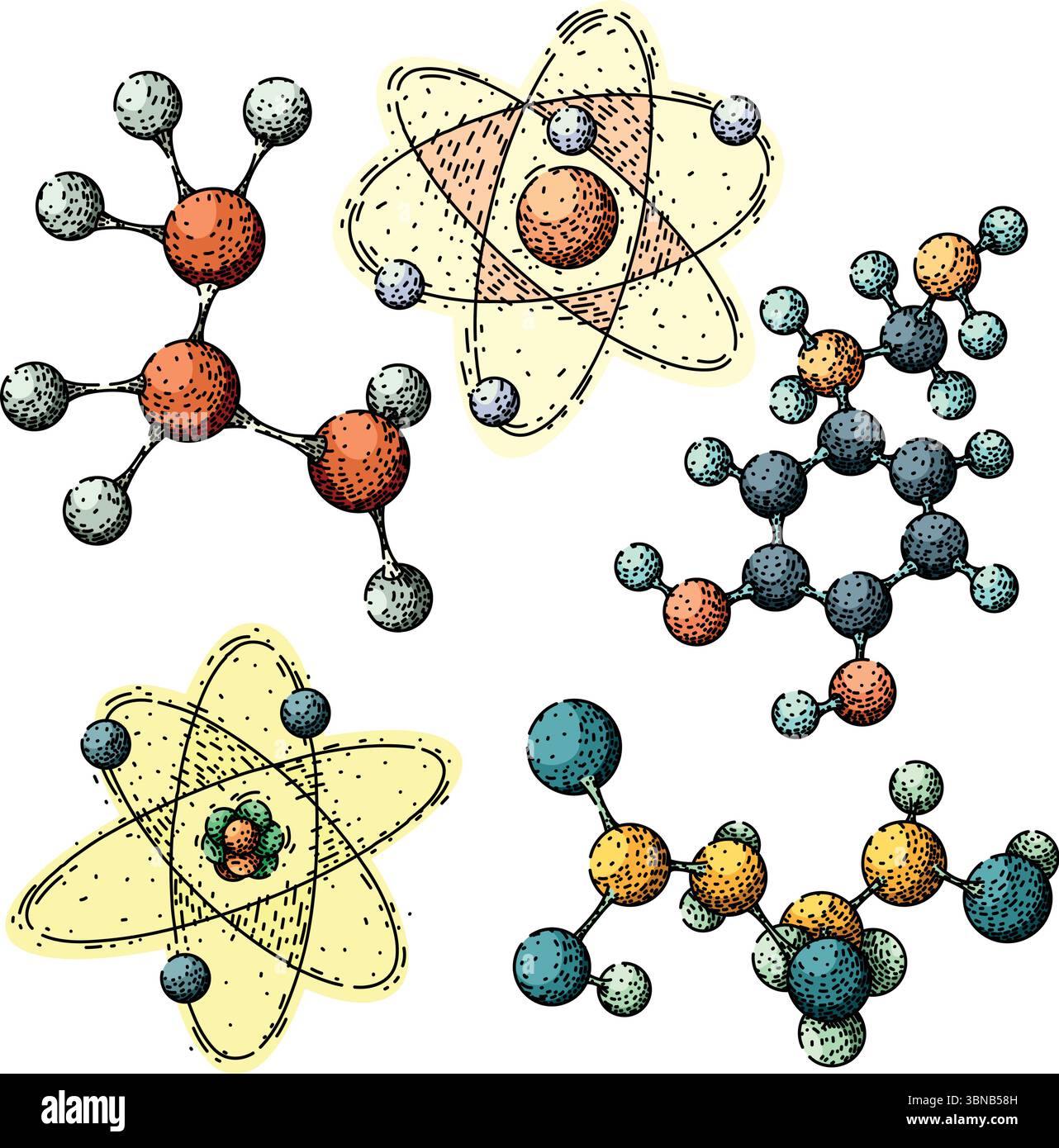 molecule atom set sketch hand drawn vector Stock Vector Image & Art - Alamy