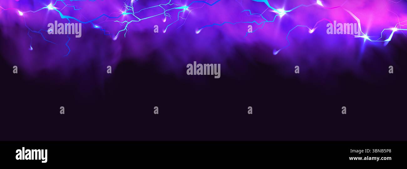 Flash of lightning in a magic frame. Neon discharge in smoke effect ...