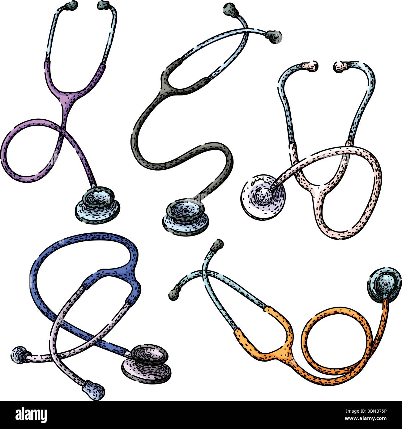 stetoscope set sketch hand drawn vector Stock Vector Image & Art - Alamy