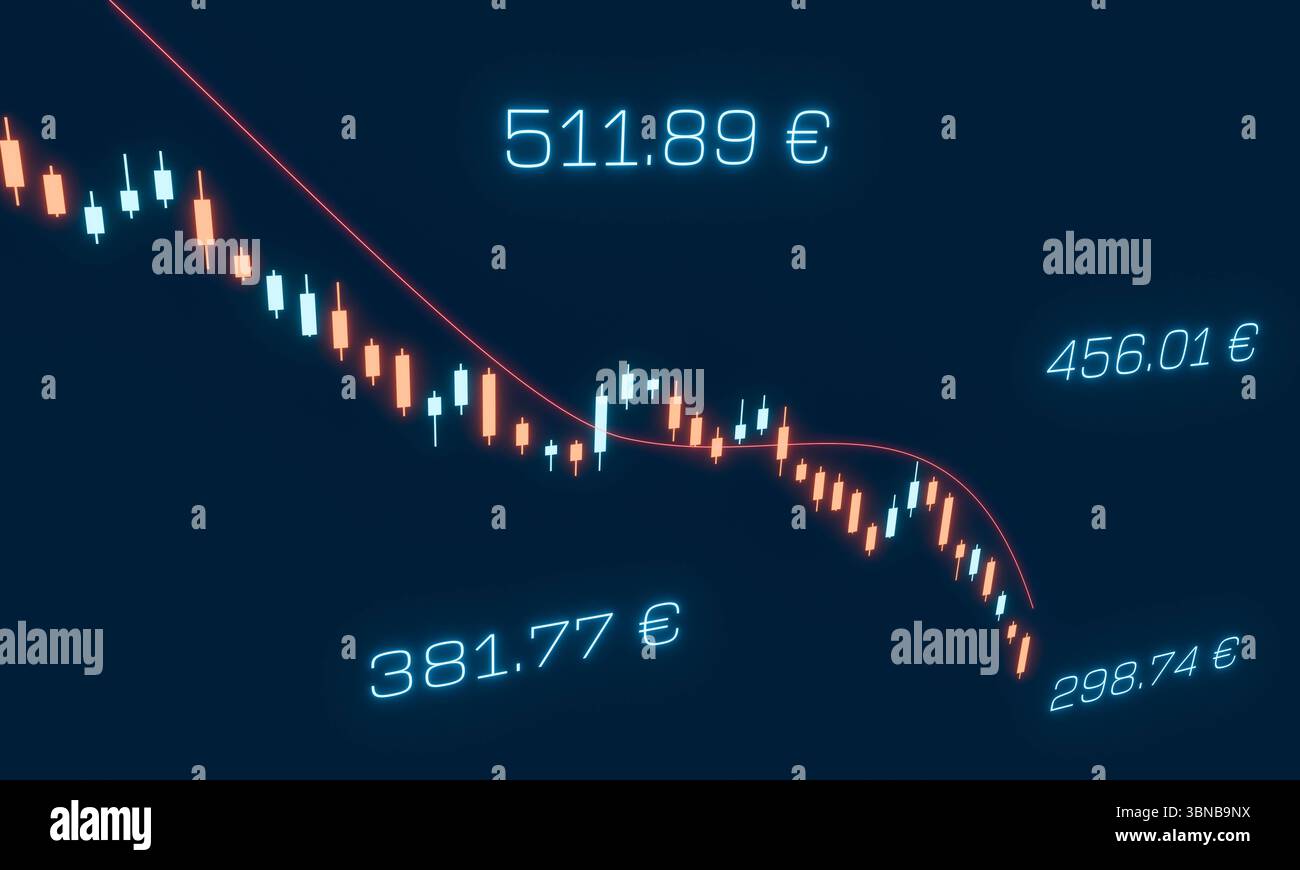 Candle stick chart moving down, falling share prices. Candle stick ...
