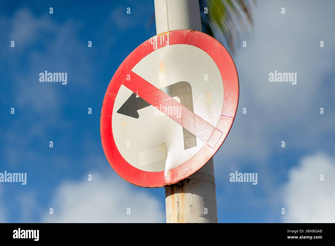 Traffic sign indicating that it is forbidden to turn left. Transport ...