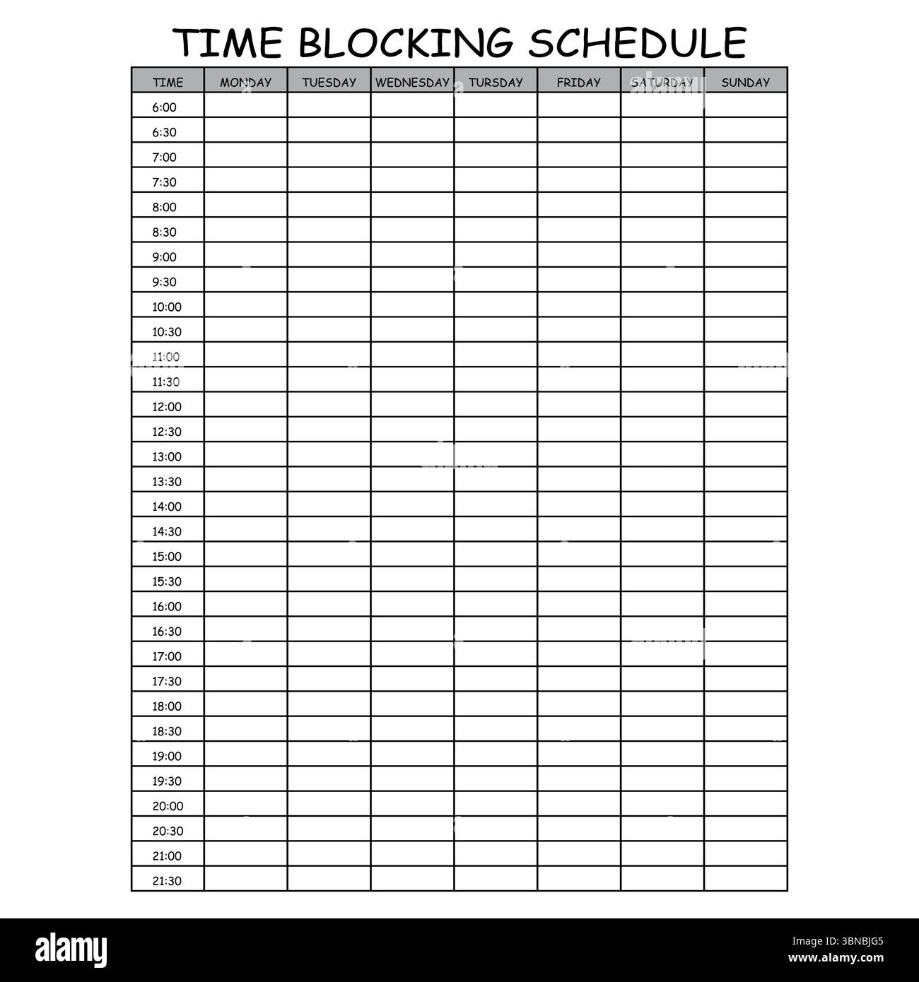 24 Hourly Weekly Schedule - Monday Start. Mockup for daily scheduling ...