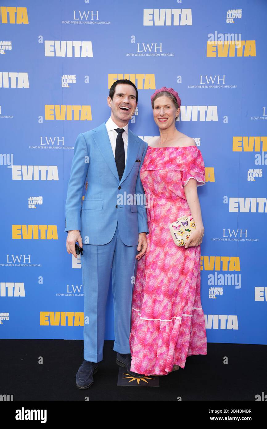 Jimmy Carr and Karoline Copping attend the opening night of Evita, at ...