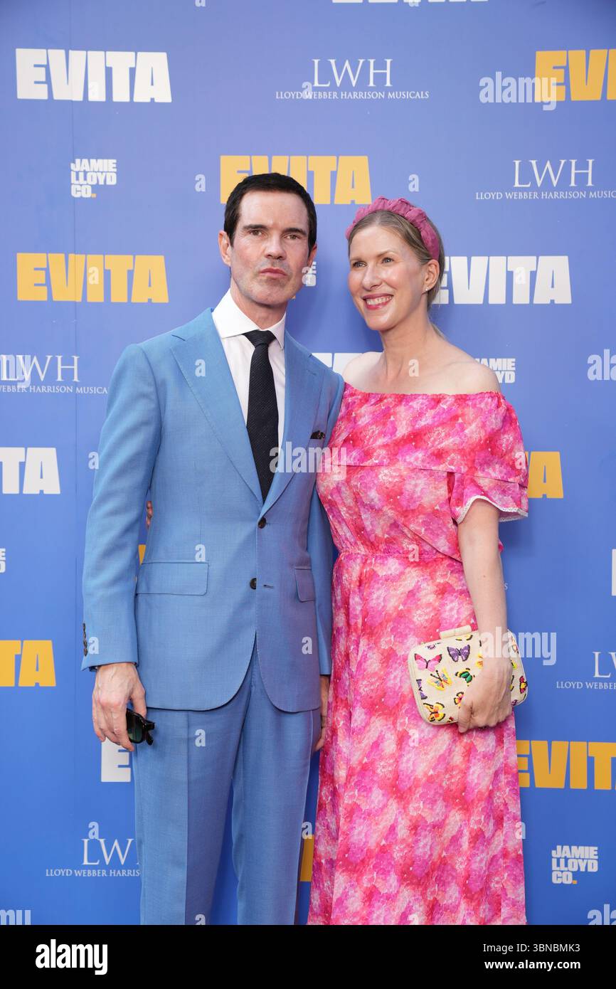 Jimmy Carr and Karoline Copping attend the opening night of Evita, at ...