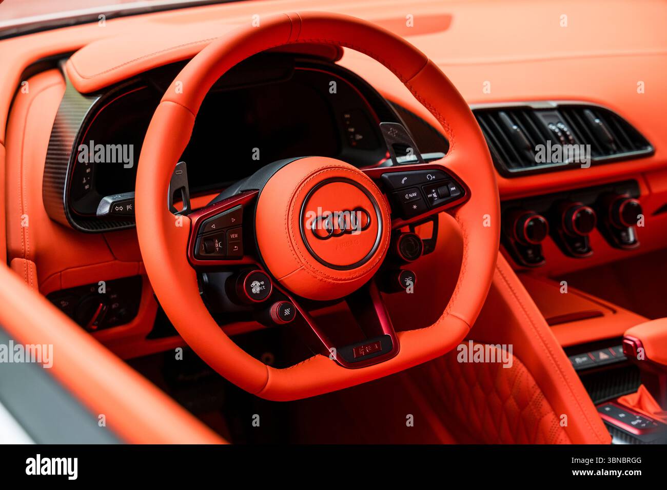BERLIN - MAY 10, 2025: Audi R8, interior view showing driver’s cockpit ...