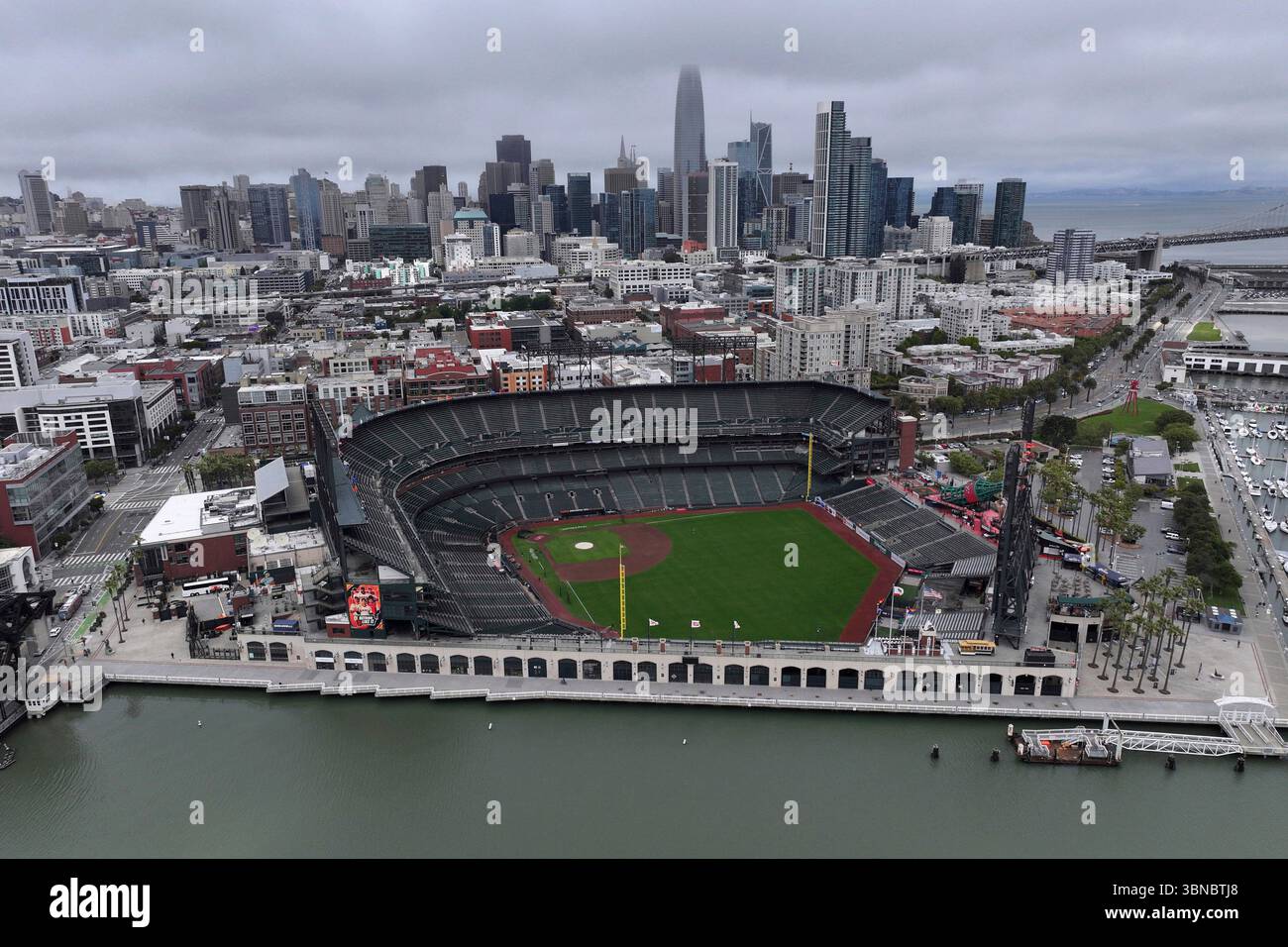 An aerial view of Oracle Park, Tuesday, June 24, 2025, in San Francisco ...