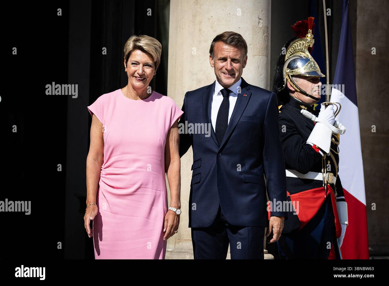 Paris, France. 01st July, 2025. The French President Emmanuel Macron (R ...