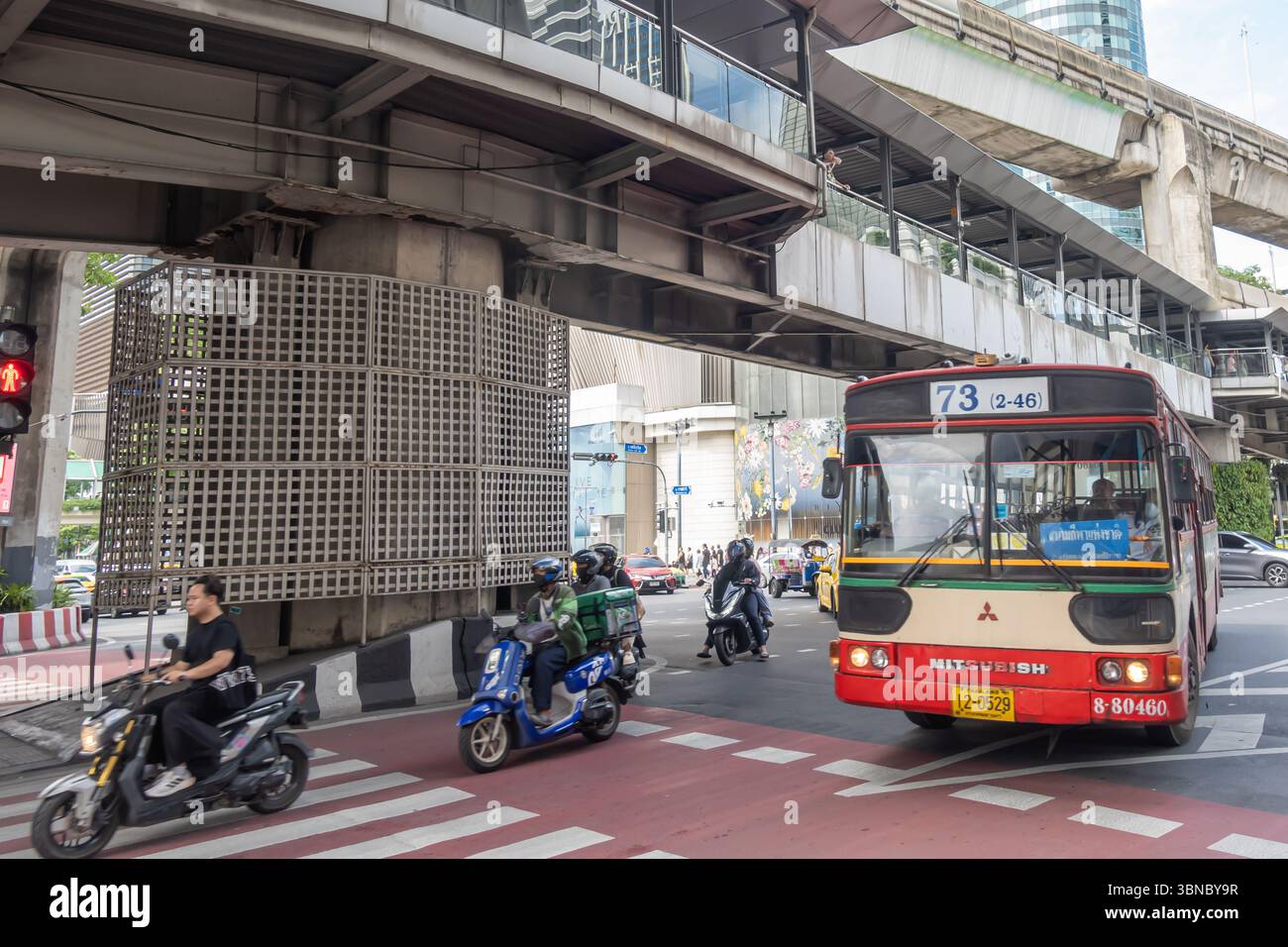 Mitsubishi Fuso RP118 bus, mass transit, scooters, public transportation, traffic, Bangkok ...