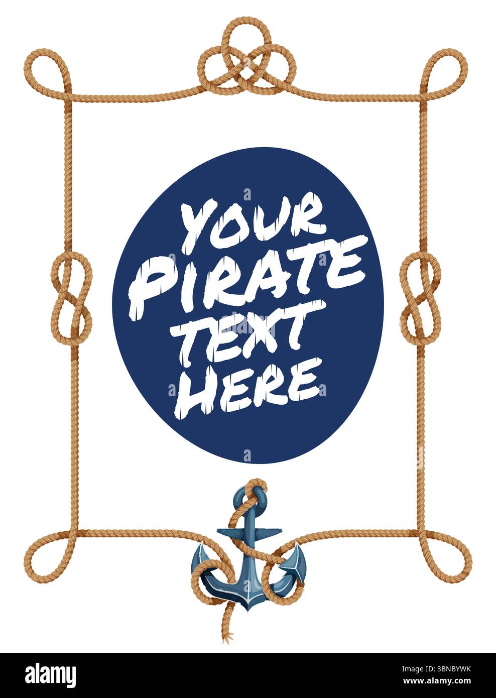 Sail ship rope frame with anchor. Vector navy nautical frame with cartoon border lines of marine ...