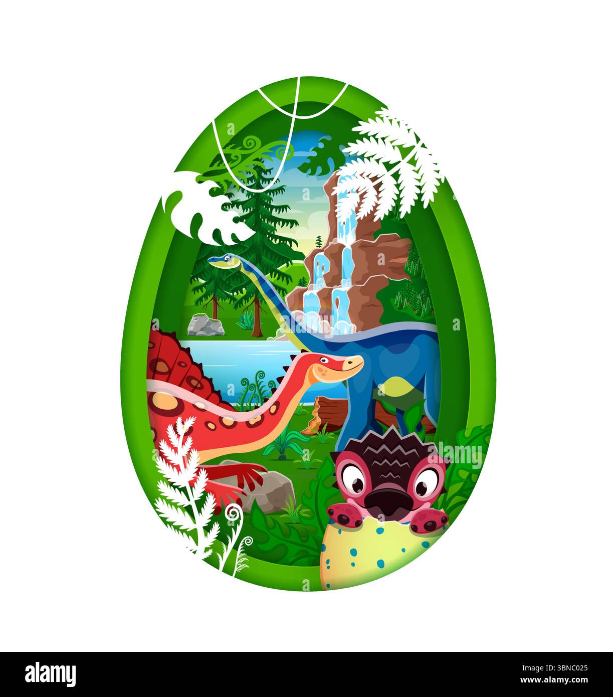 Prehistoric paper cut dinosaur egg. Extinct animals cheerful characters ...