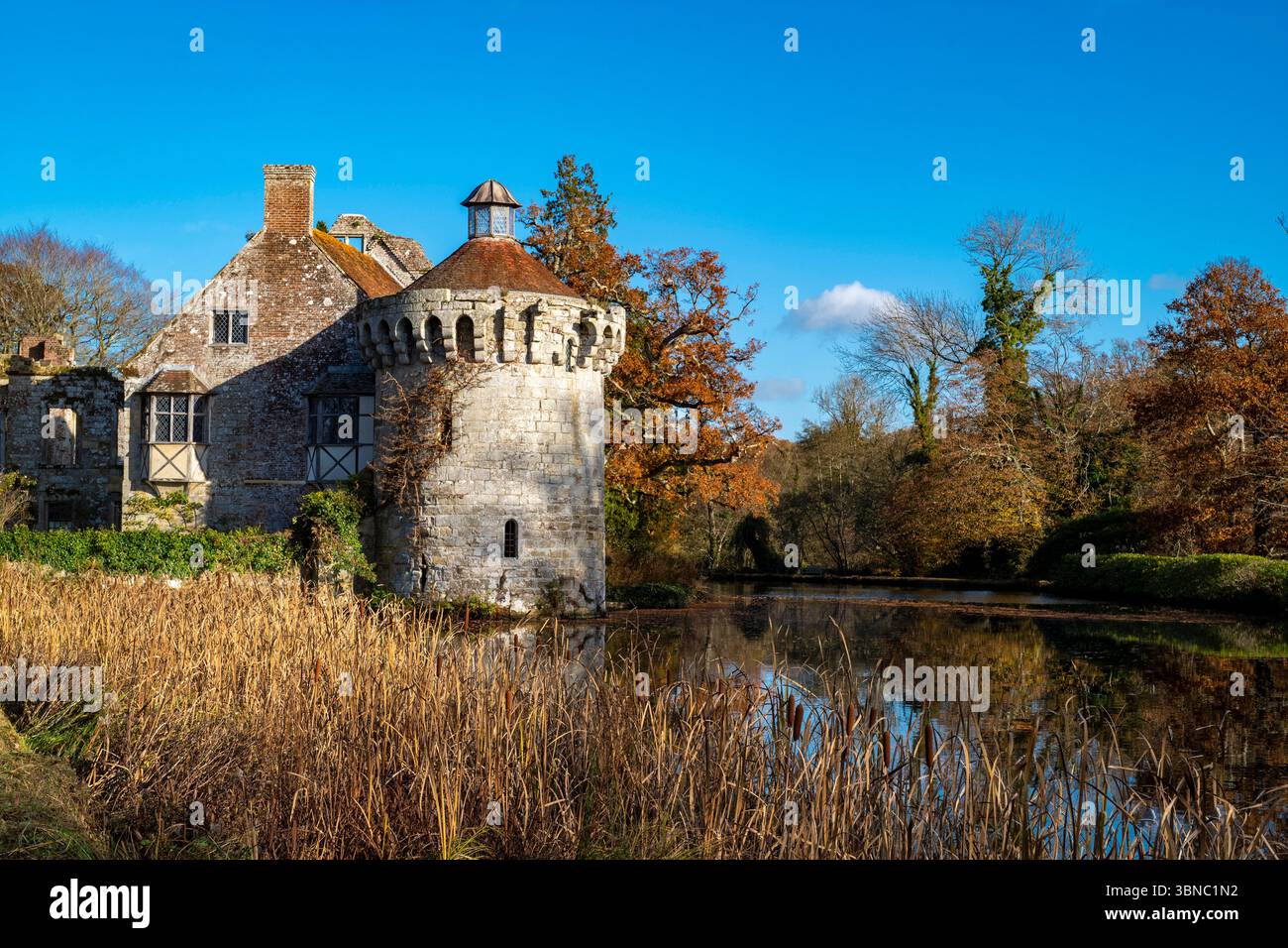 14th Century medieval Scotney Castle originally built in 1378 and Moat ...