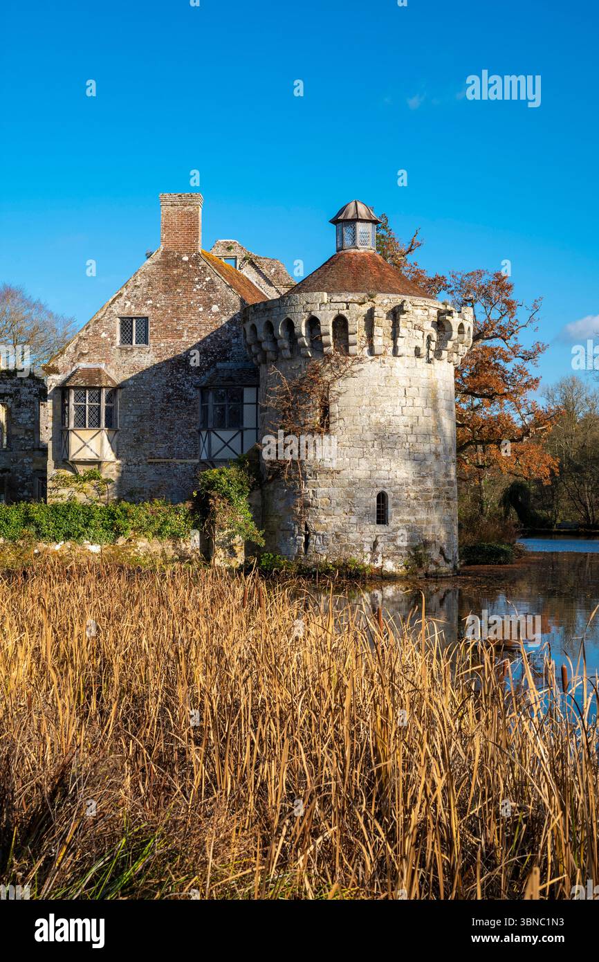 14th Century medieval Scotney Castle originally built in 1378 and Moat ...