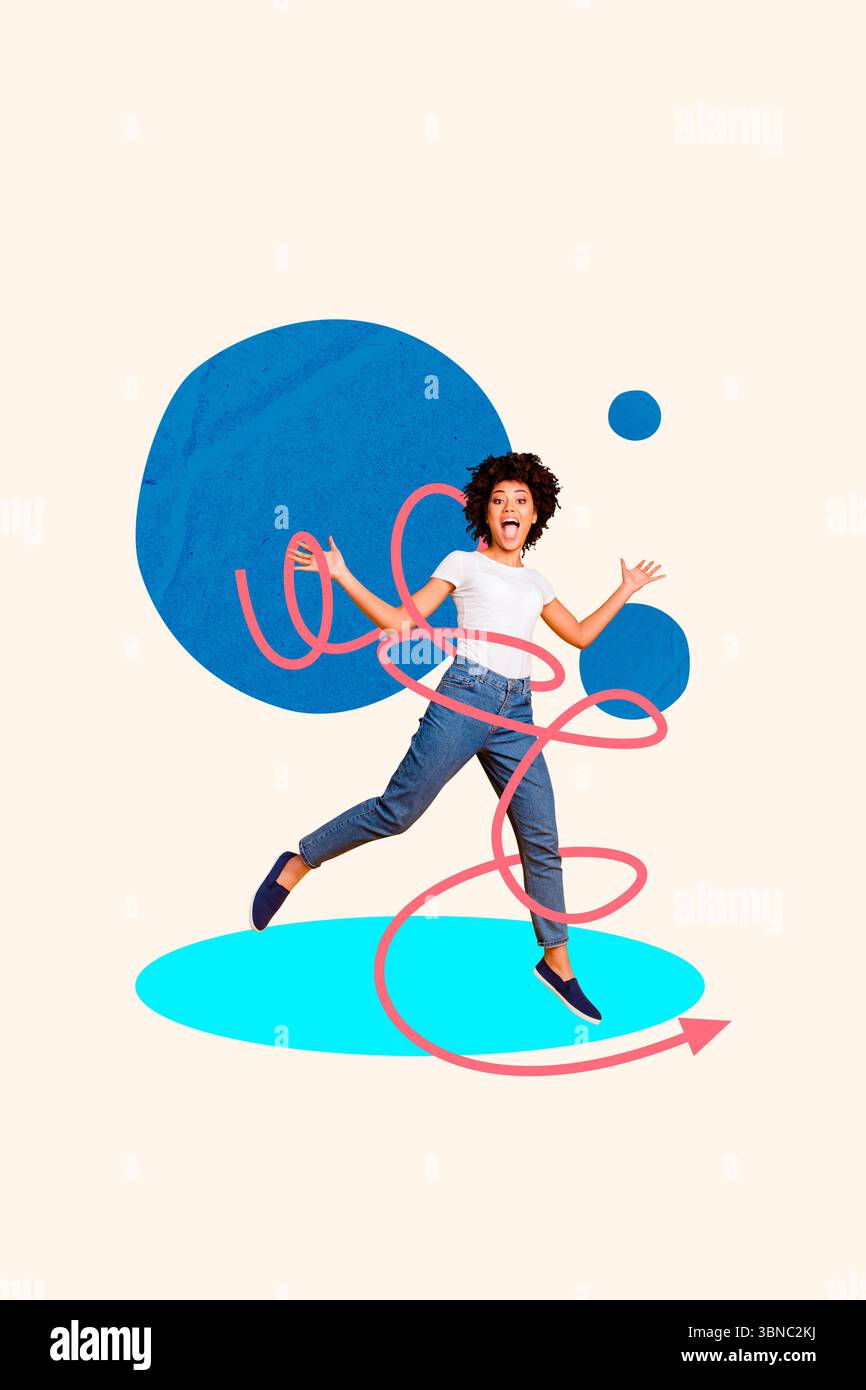 Collage of funny person navigating tangled lines symbolizing confusion ...