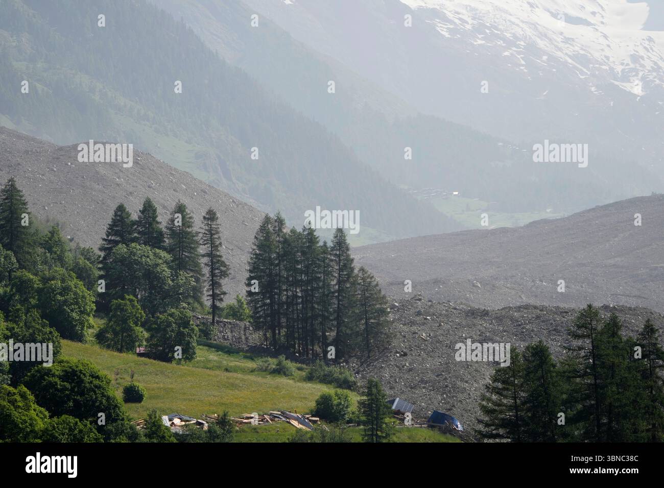 The aftermath of the Birch Glacier collapse is visible in Blatten ...
