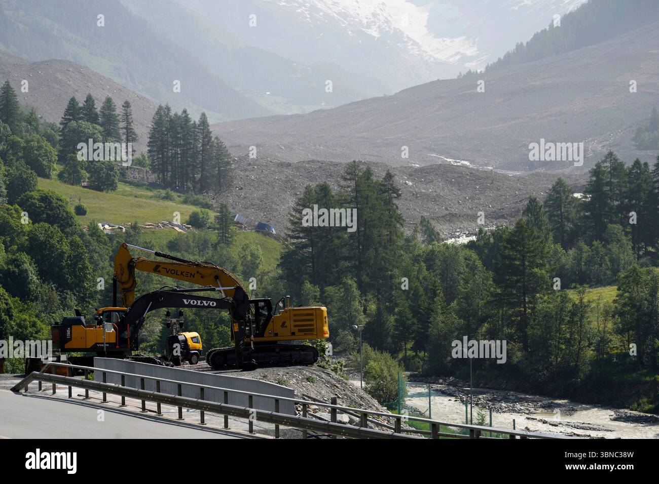 The aftermath of the Birch Glacier collapse is visible in Blatten ...