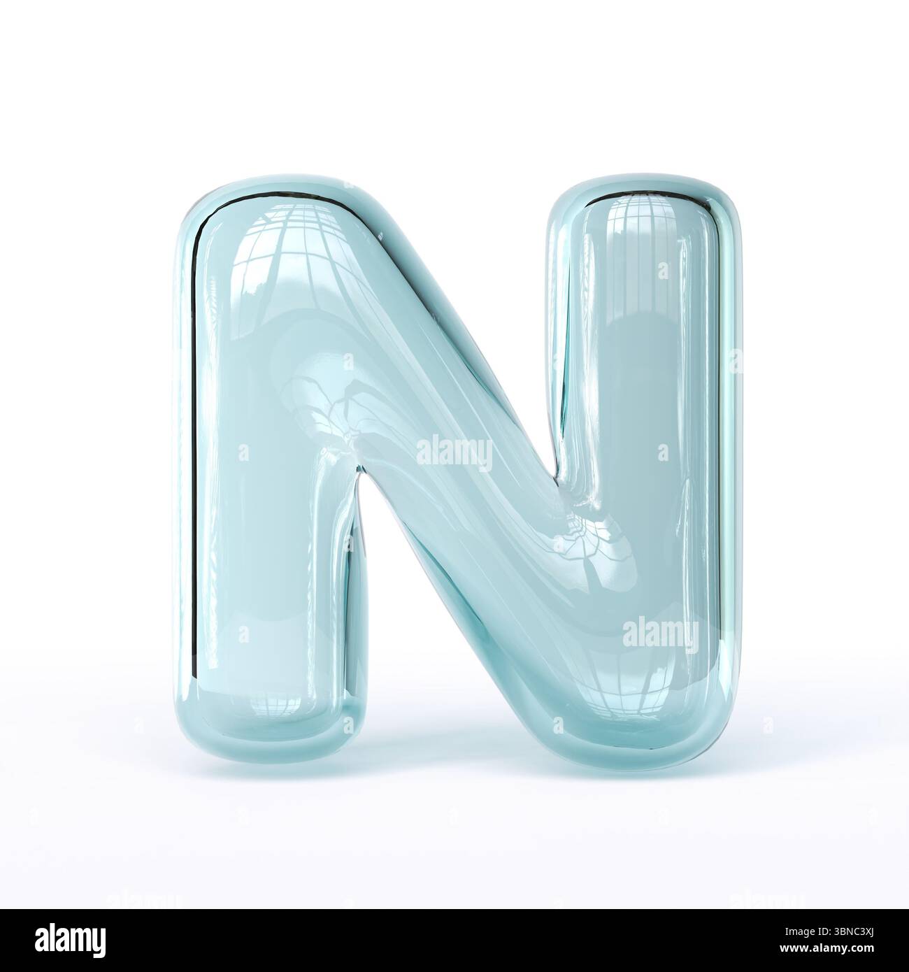Blue ice font letter n 3d rendering illustration isolated on white ...