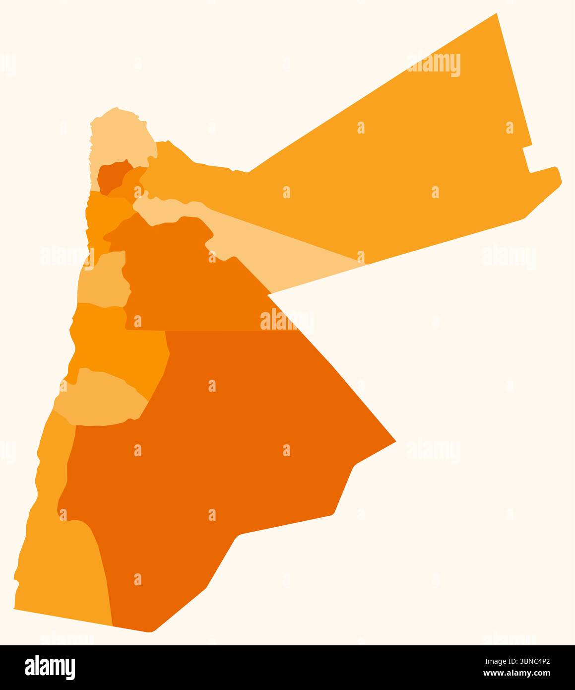 Map of Jordan with regions. Just a simple country border map with region division. Orange color ...