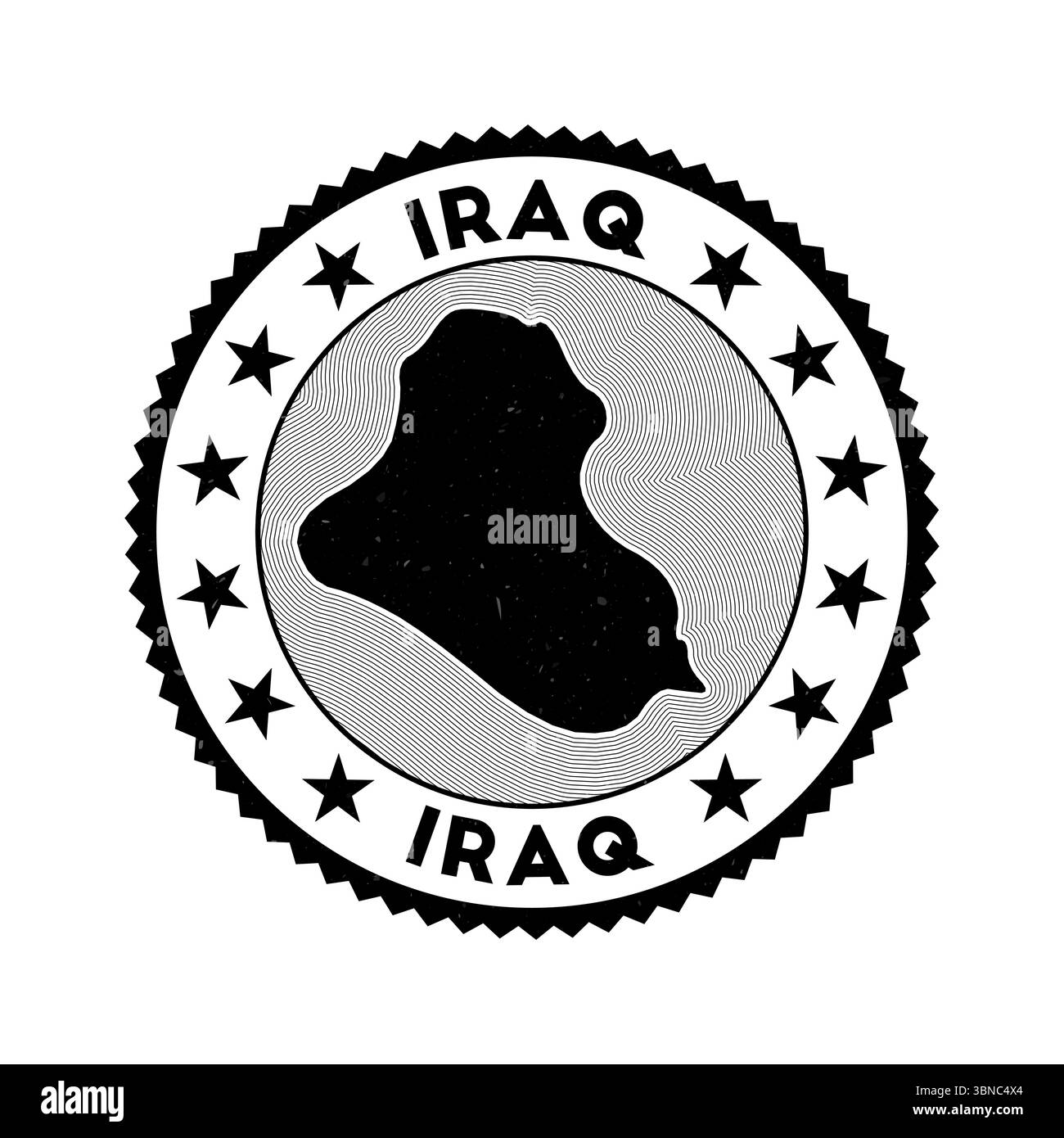 Iraq emblem. Country round stamp with the shape of Iraq, isolines, and ...