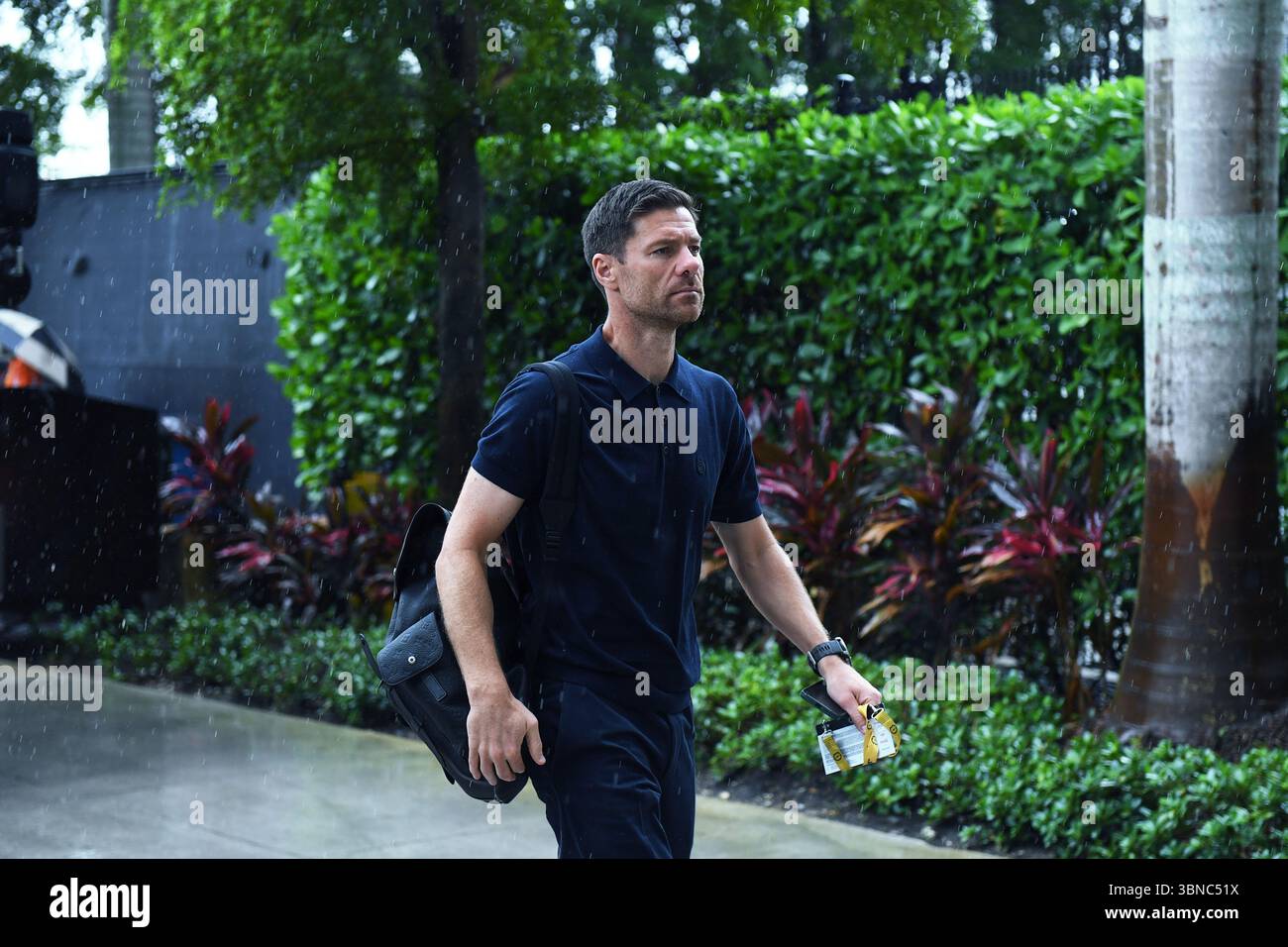 Real Madrid CF Head Coach Xabi Alonso arrives to the stadium in the rain at the FIFA Club World ...