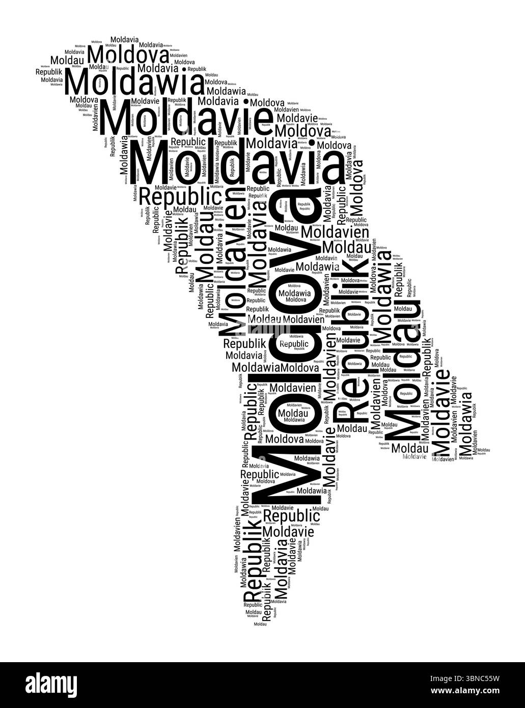 Black and white word cloud in Moldova shape. Simple typography style ...