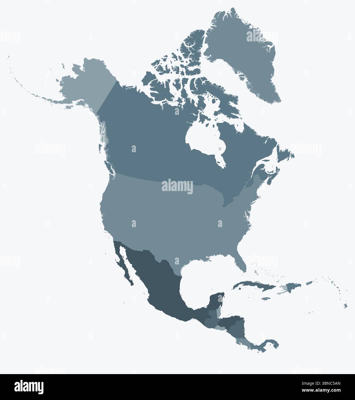 Map of North America with countries. Just a simple continent border map ...
